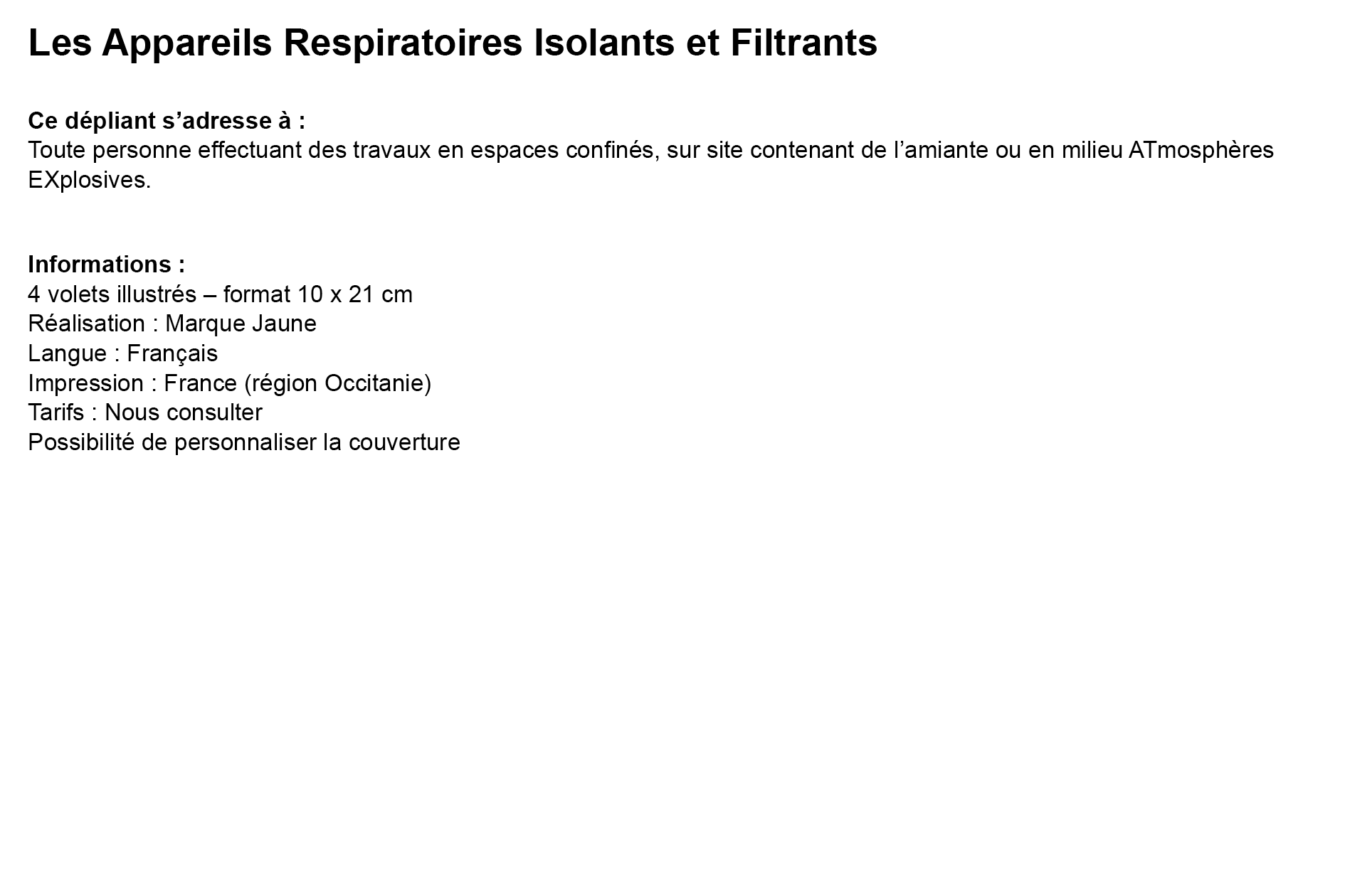 Les Appareils Respiratoires Isolants et Filtrants (ARI)